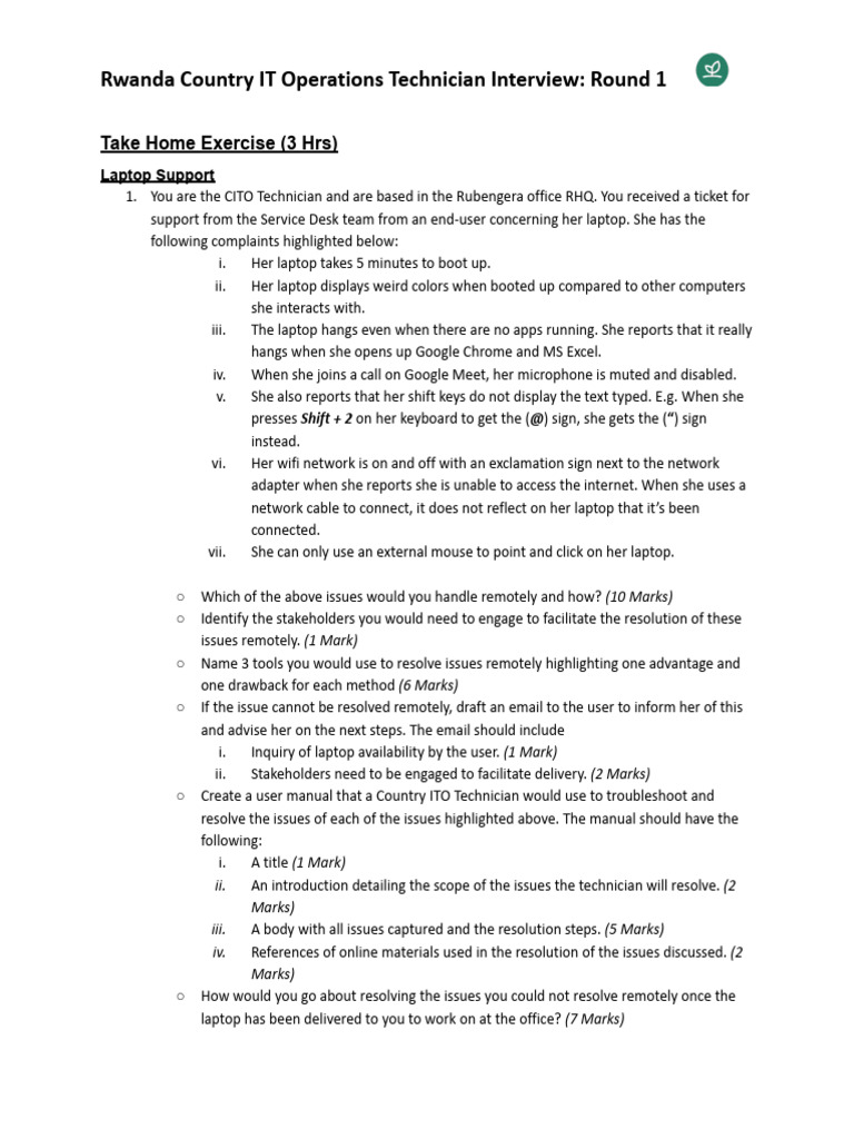 Rwanda CITO Technician Written Test | PDF | Laptop | Computing