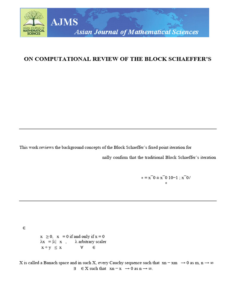Block Schaeffer's Iteration for Linear Equations | PDF | Banach Space ...