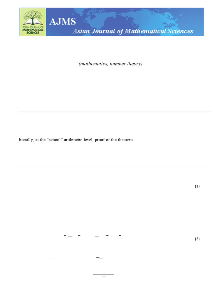 Algebraic Solution of Fermat's Theorem | PDF | Fermat's Last Theorem ...