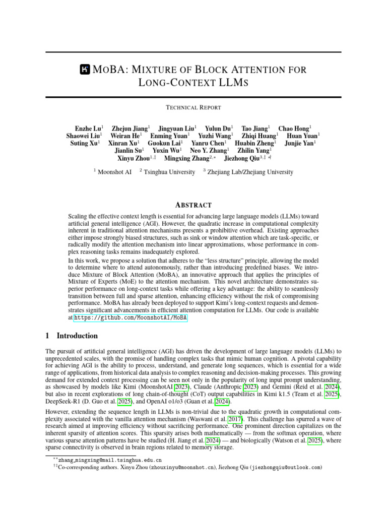 Moba - Mixture of Block Attention For Long-Context LLM | PDF | Learning | Machine Learning