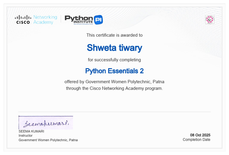 Python Essentials 2 Certificate Santoshtiwary00045 Gmail Com E93df9c9 ...