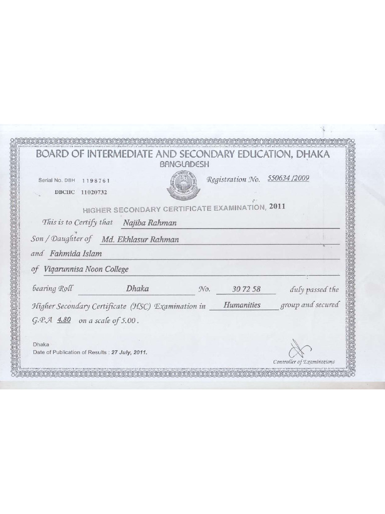 HSC Certificate | PDF