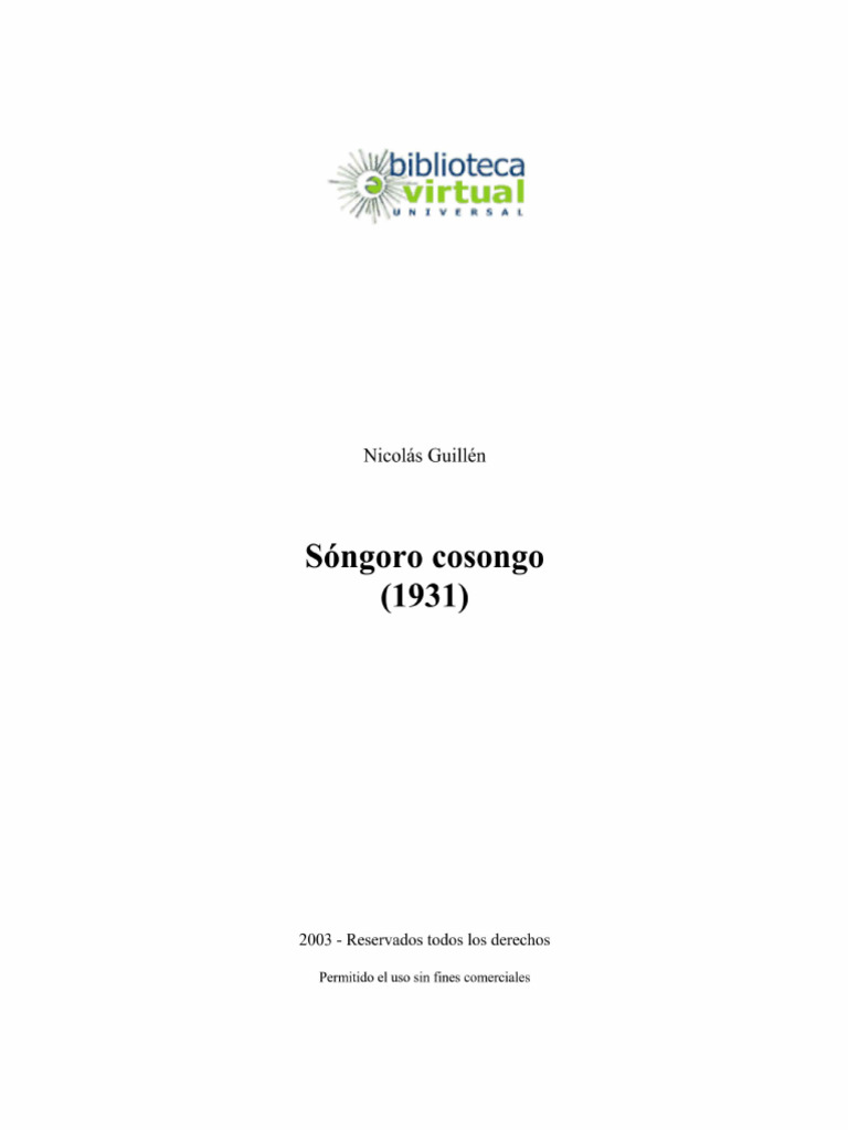 Nicolas Guillen Songoro Cosongo | PDF
