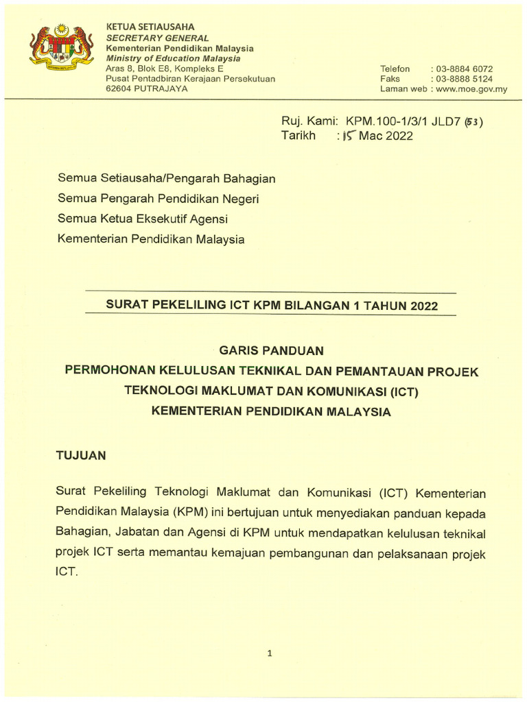 Surat Pekeliling Ict KPM Bil1 - 2022 | PDF