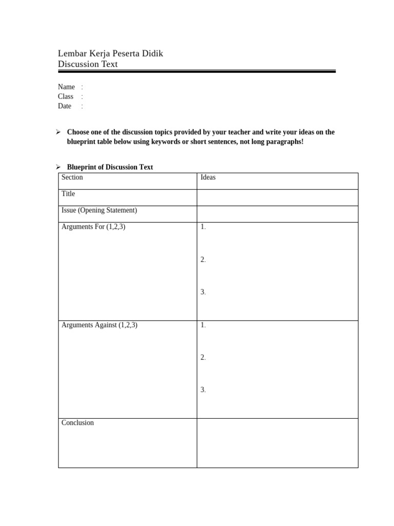 Discussion Text Blueprint Template | PDF