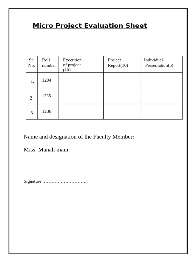 Micro Project Evaluation Sheet | PDF