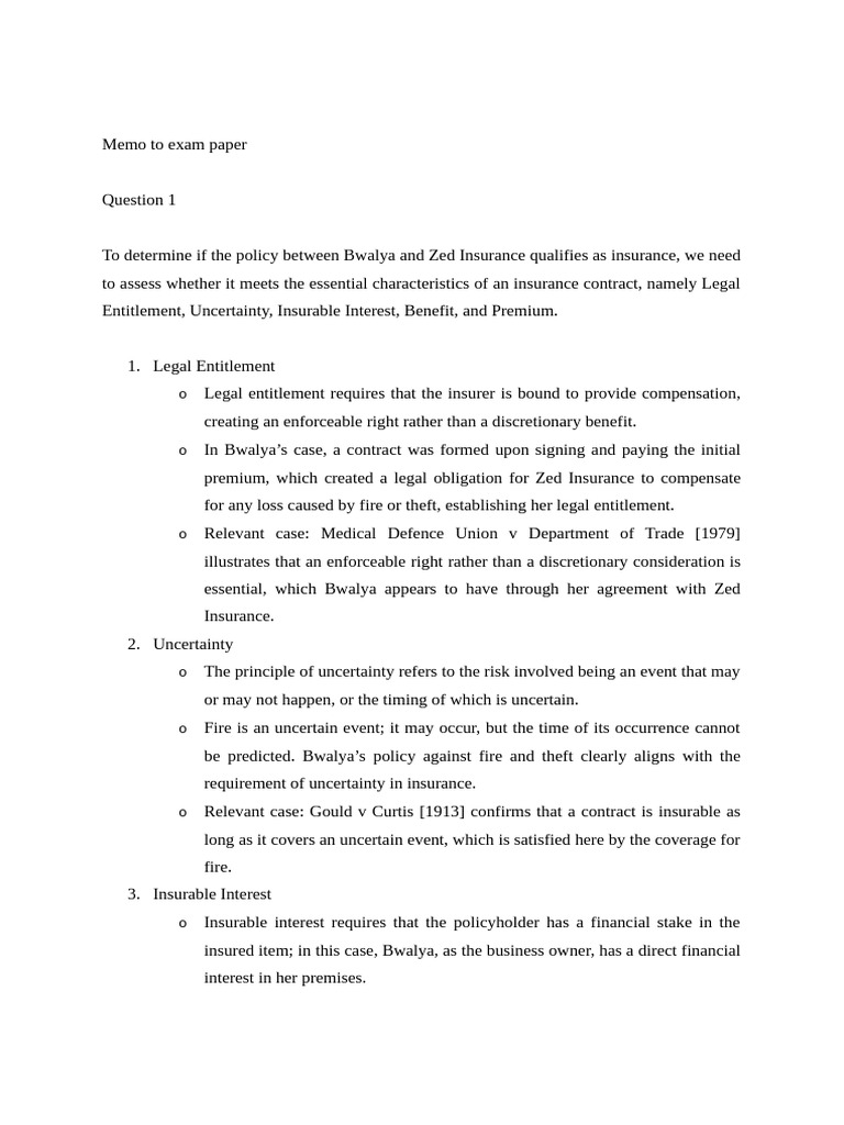 Memo - Mid Semester SEpt 24 | PDF | Insurance | Reinsurance