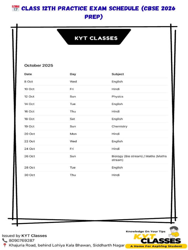 CBSE Class 12th Practice Exam Schedule PDF | PDF