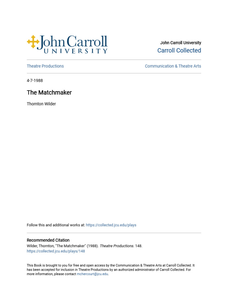 The Matchmaker by Thornton Wilder PDF | PDF
