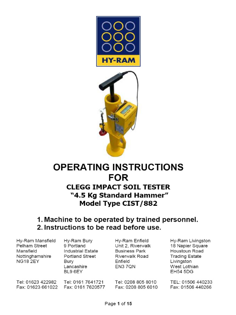 Operating Instructions For Clegg Impact Soil Tester 4.5 KG Standard ...