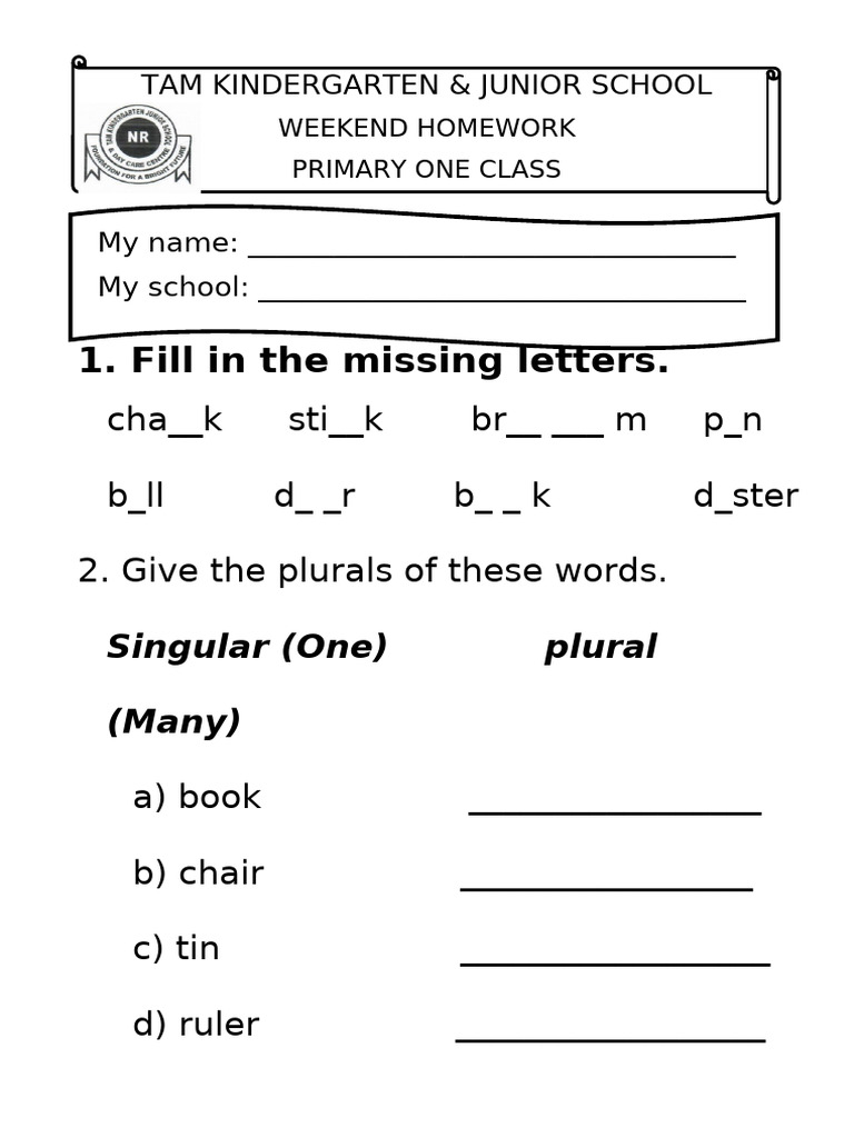 Primary One Weekend Work 21 March 2025 | PDF