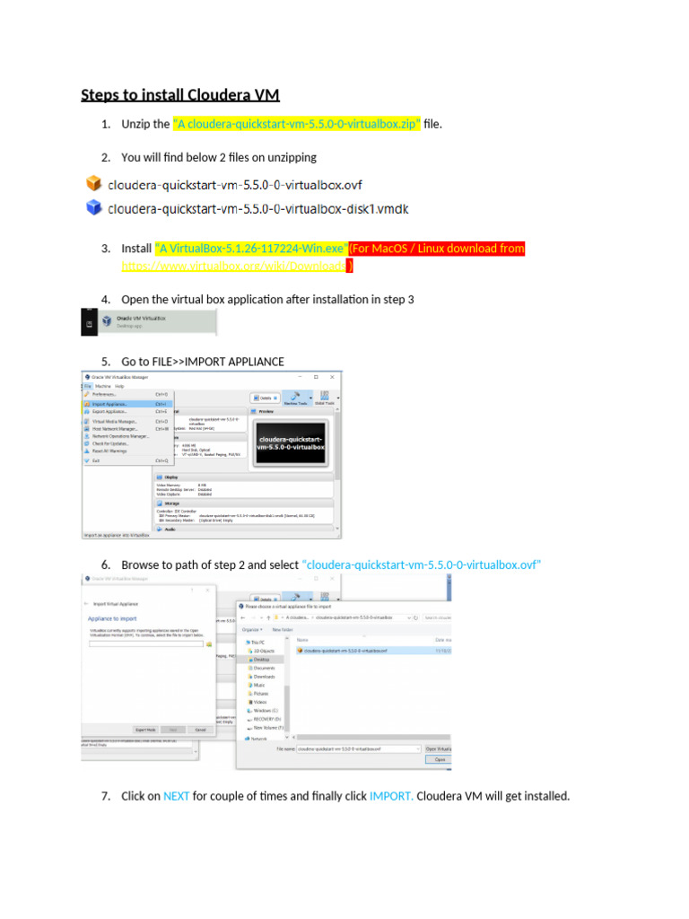 Steps To Install Cloudera VM | PDF