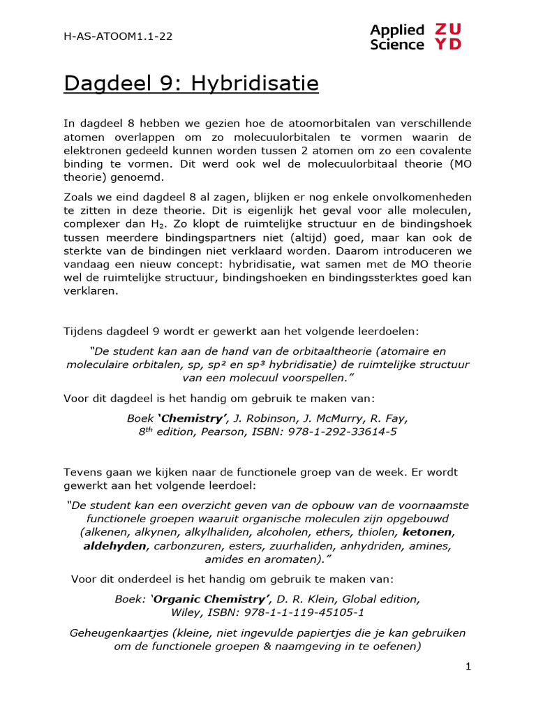 Dagdeel 9 - Hybridisatie - Antwoordsleutel - Aangepast Functionele ...