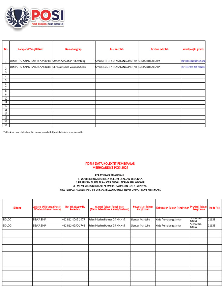 Form Kolektif Pemesanan Merchandise Posi 2025 | PDF