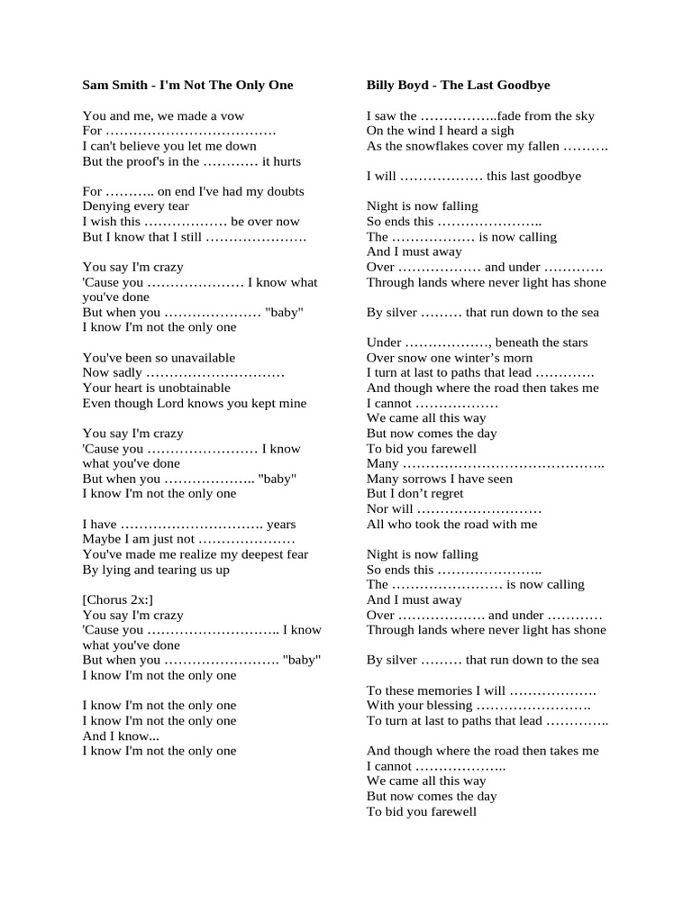 Sam Smith & Billy Boyd Song Lyrics Analysis | PDF