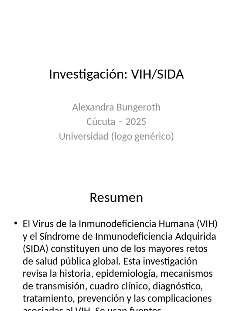 Presentacion VIH SIDA Alexandra Bungeroth 2025 | PDF | VIH | VIH / SIDA