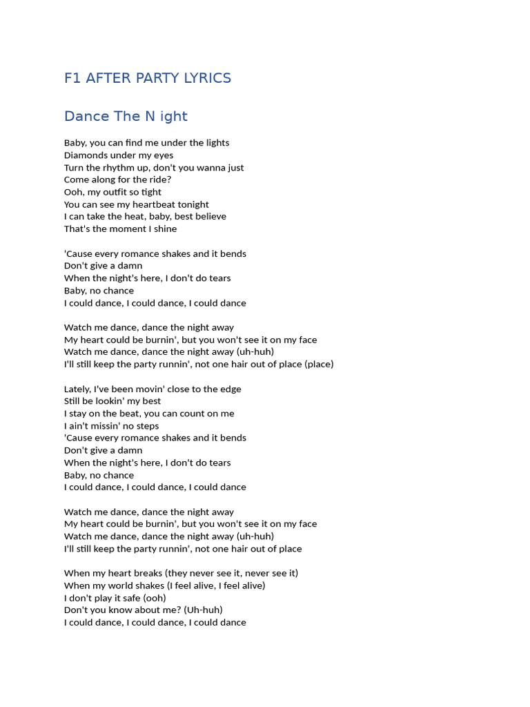 f1 After Party Lyrics Final | PDF | Song Structure | Musical Forms