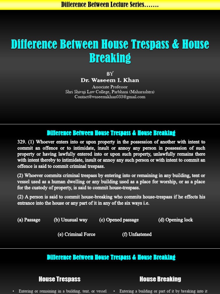 Difference Between House Trespass & House Breaking | PDF