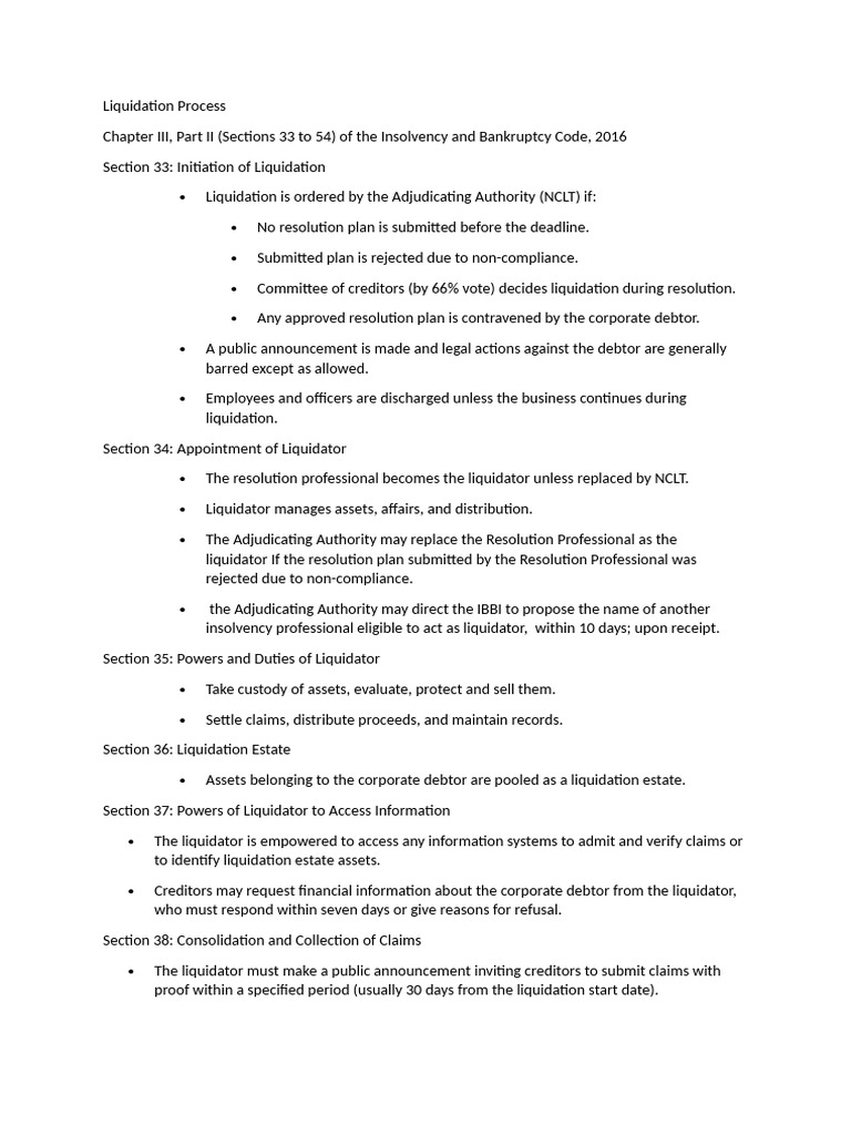 Liquidation Process Under IBC 2016 | PDF | Bankruptcy | Liquidation