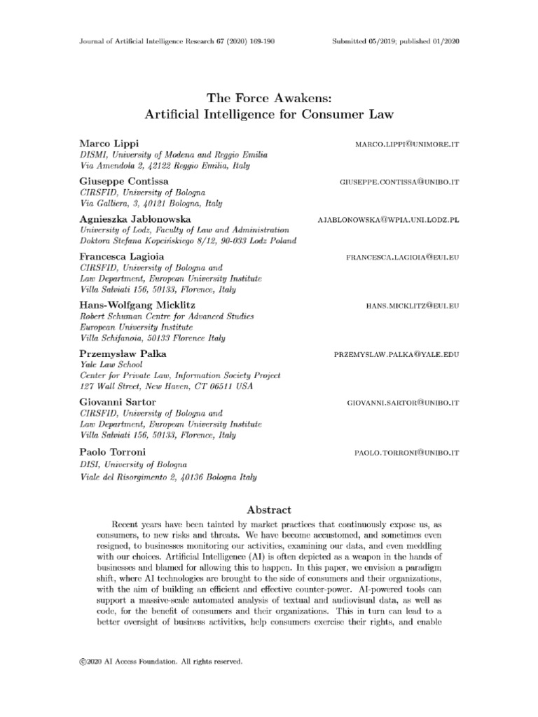 The Force Awakens - Artificial Intelligence For Consumer Law | PDF