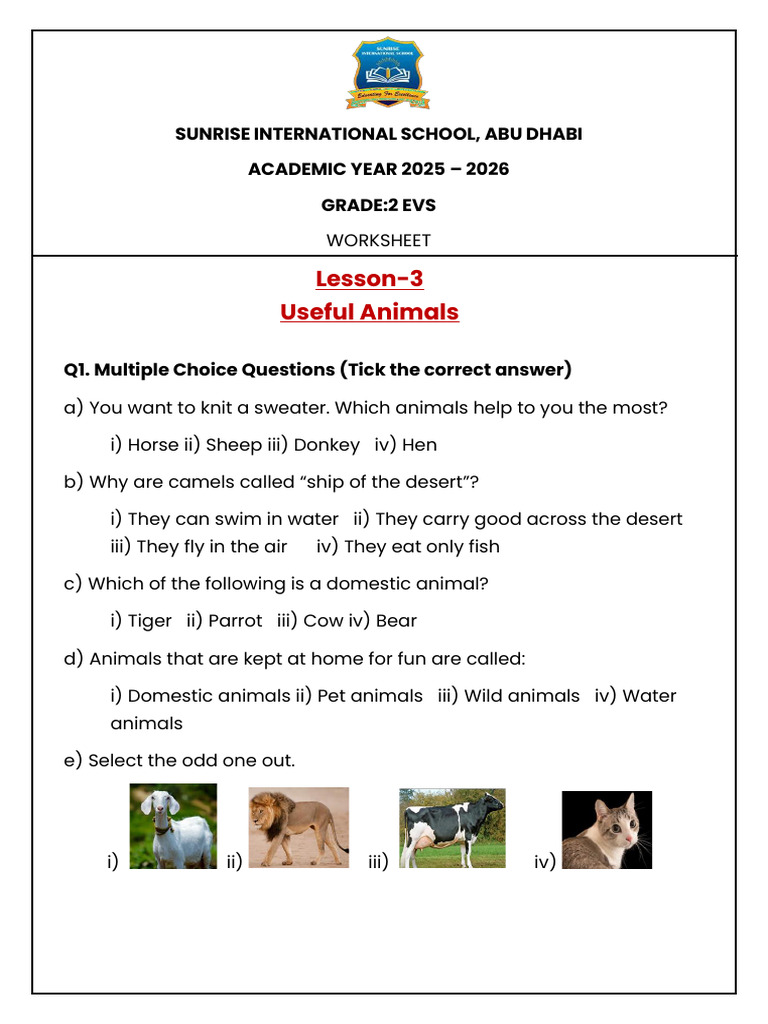 Useful Animals Worksheet for Grade 2 | PDF | Milk | Pet