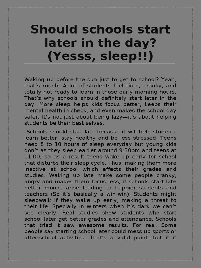 Should Schools Start Later in The Day | PDF