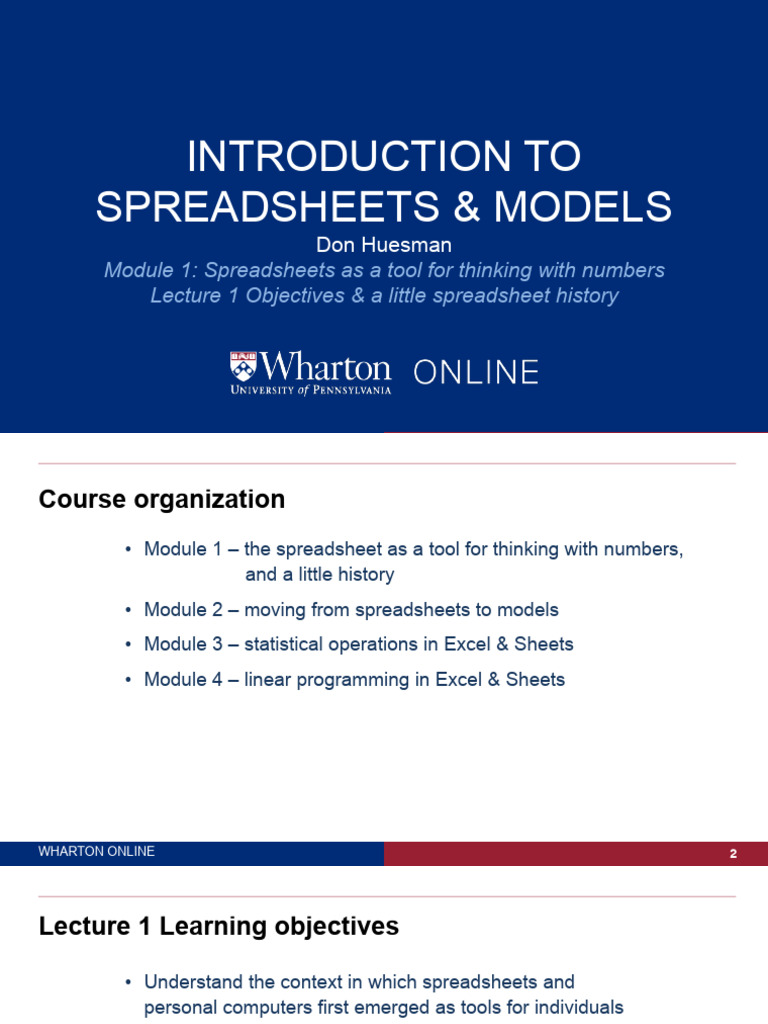 Module 1 Introduction To Spreadsheets Models | PDF | Spreadsheet | Microsoft Excel
