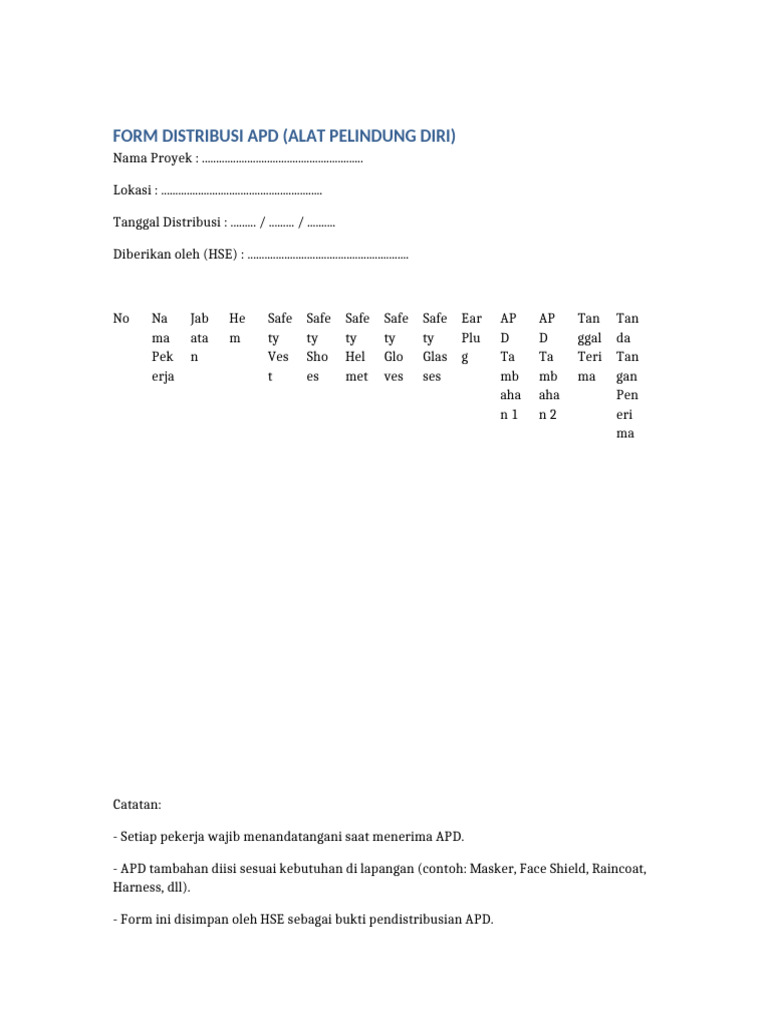 Formulir Distribusi Alat Pelindung Diri | PDF
