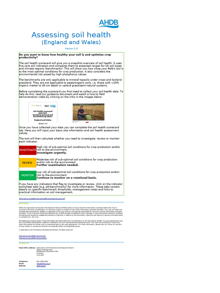 AHDB Soil Health Scorecard Tool_England_Wales_v1.3 | PDF | Soil | Crop ...