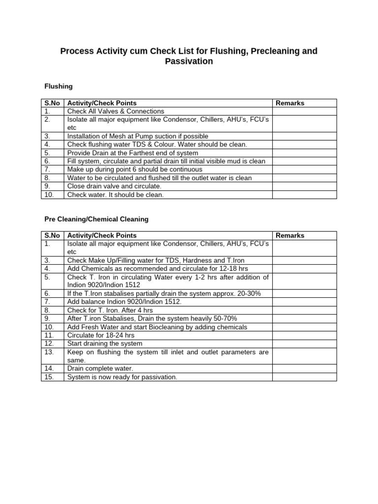 Flushing, Precleaning & Passivation Guide | PDF | Chess | Chess Theory
