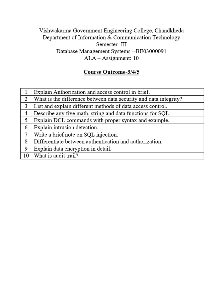 DBMS Assignment 10 | PDF