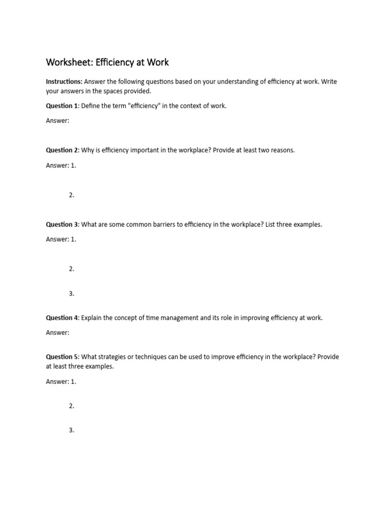 Efficiency at Work - Worksheet - Tutor | PDF | Time Management ...