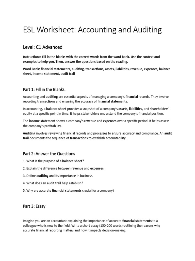 Accounting and Auditing Worksheet 1 | PDF | Audit | Expense