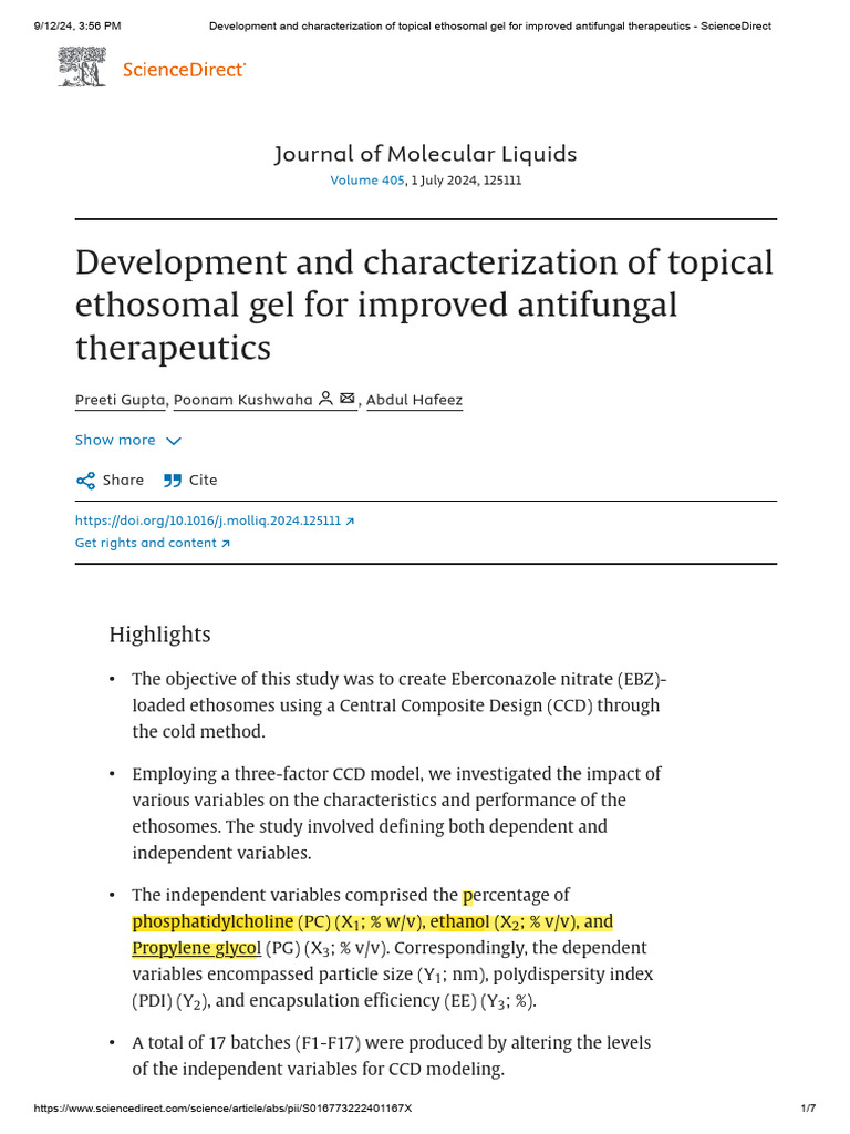 Ethosomal Gel for Enhanced Antifungal Therapy | PDF | Topical ...