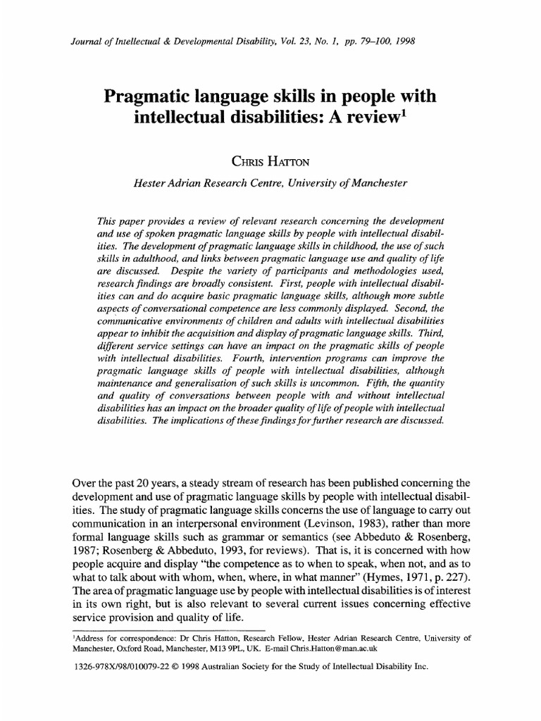 Pragmatic Language Skills in People With Intellectual Disabilities: A ...