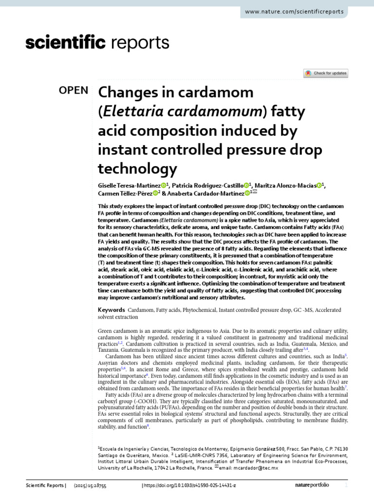 Changes in Cardamom Fatty Acid | PDF | Polyunsaturated Fat | Fatty Acid