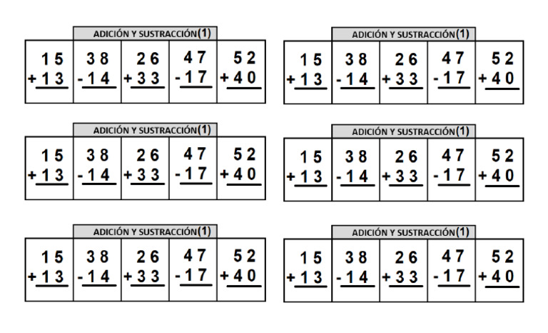 Adiciones y Sustracciones 1 | PDF