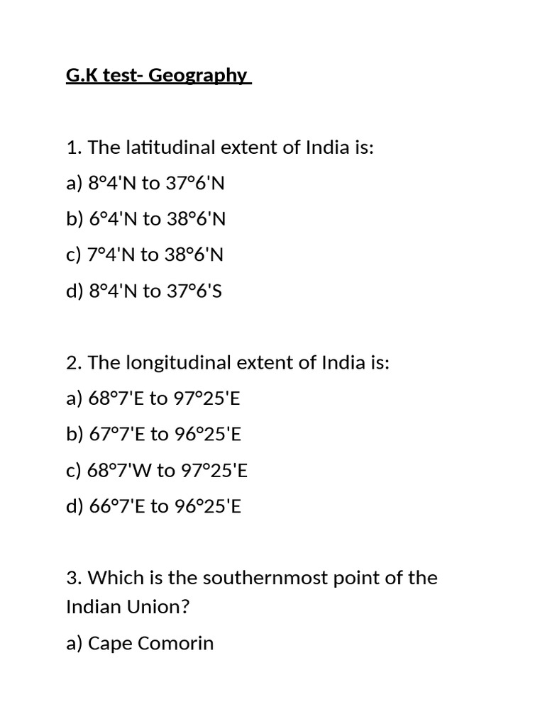 Indian Geography Test-90 Questions | PDF | Himalayas | Geology
