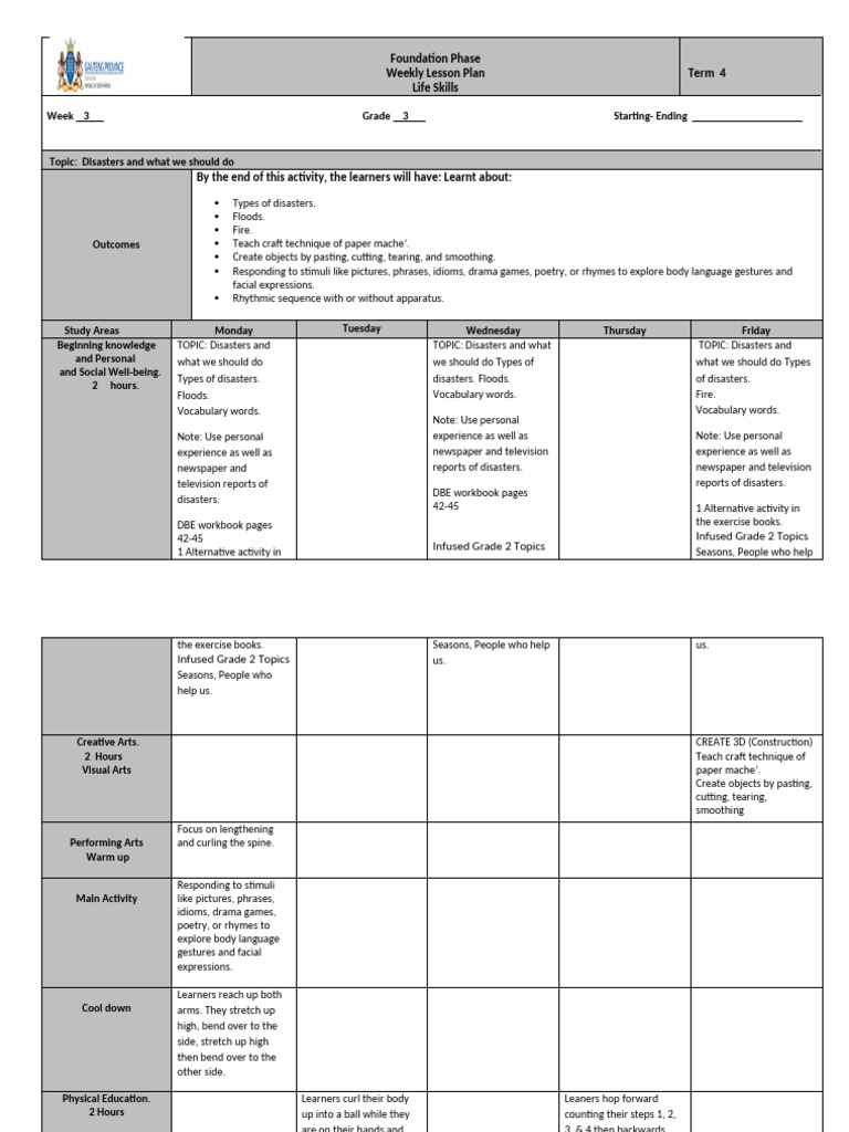 Grade 3 Life Skills: Disasters Lesson Plan | PDF | Vocabulary | Human ...