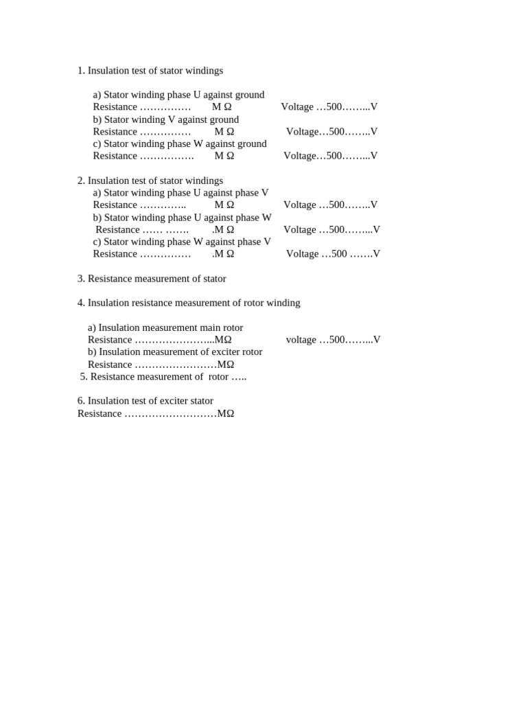 Stator and Rotor Insulation Testing Results | PDF