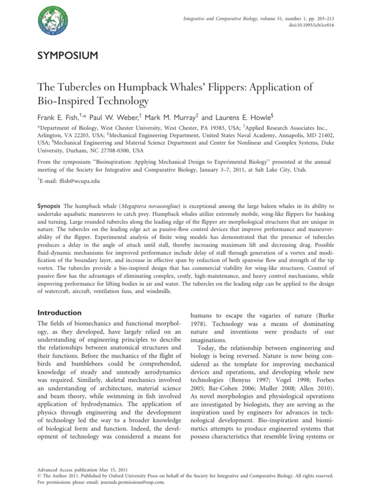 Humpback Whale Flipper Tubercles Explained | PDF | Lift (Force) | Drag ...