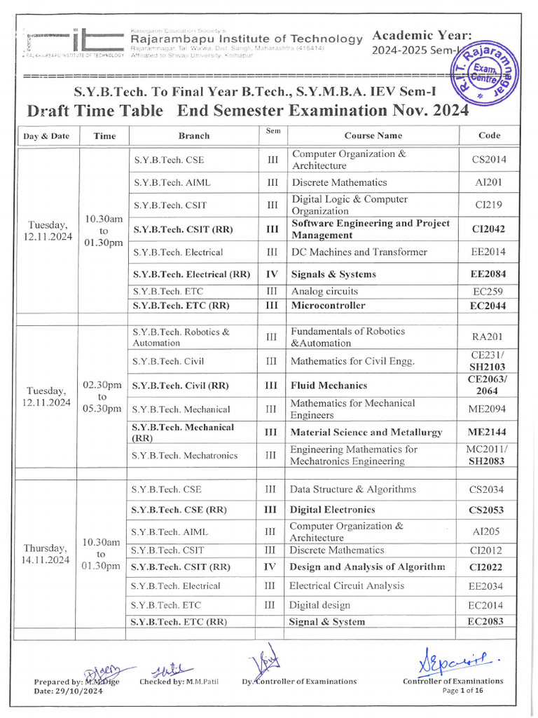 ESE - Draft Time Table Nov 2024 | PDF