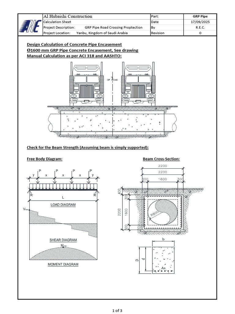 GRP Pipe Concrete Protection Design Calculation | PDF | Beam (Structure ...