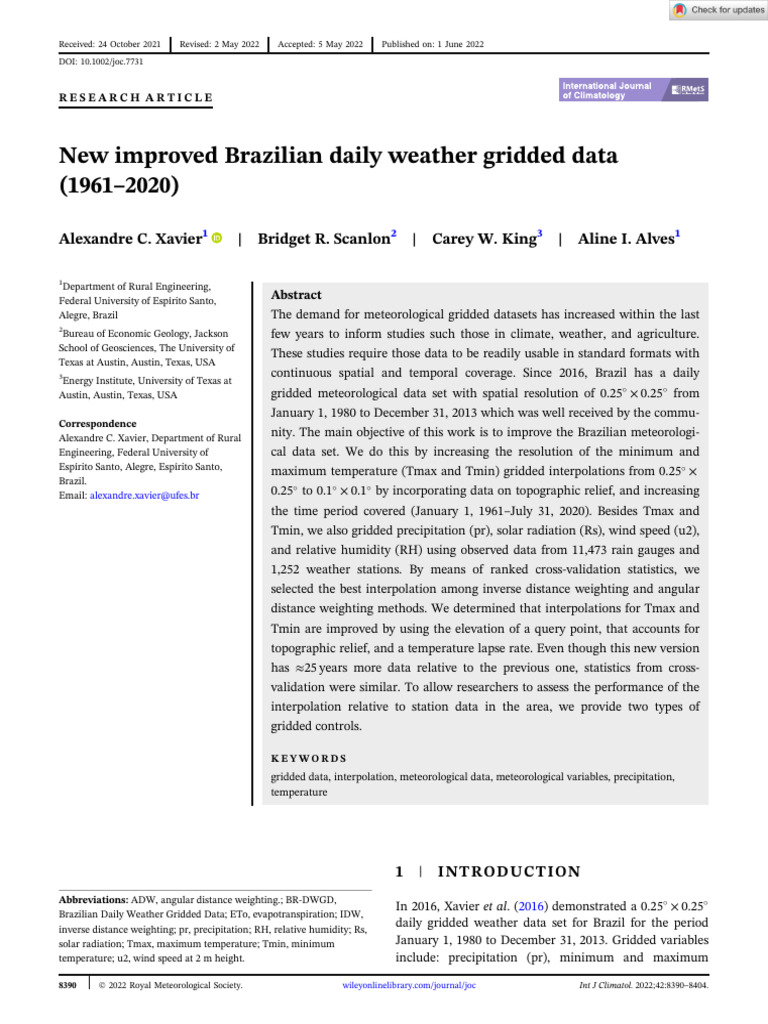 Intl Journal of Climatology - 2022 - Xavier - New Improved Brazilian ...