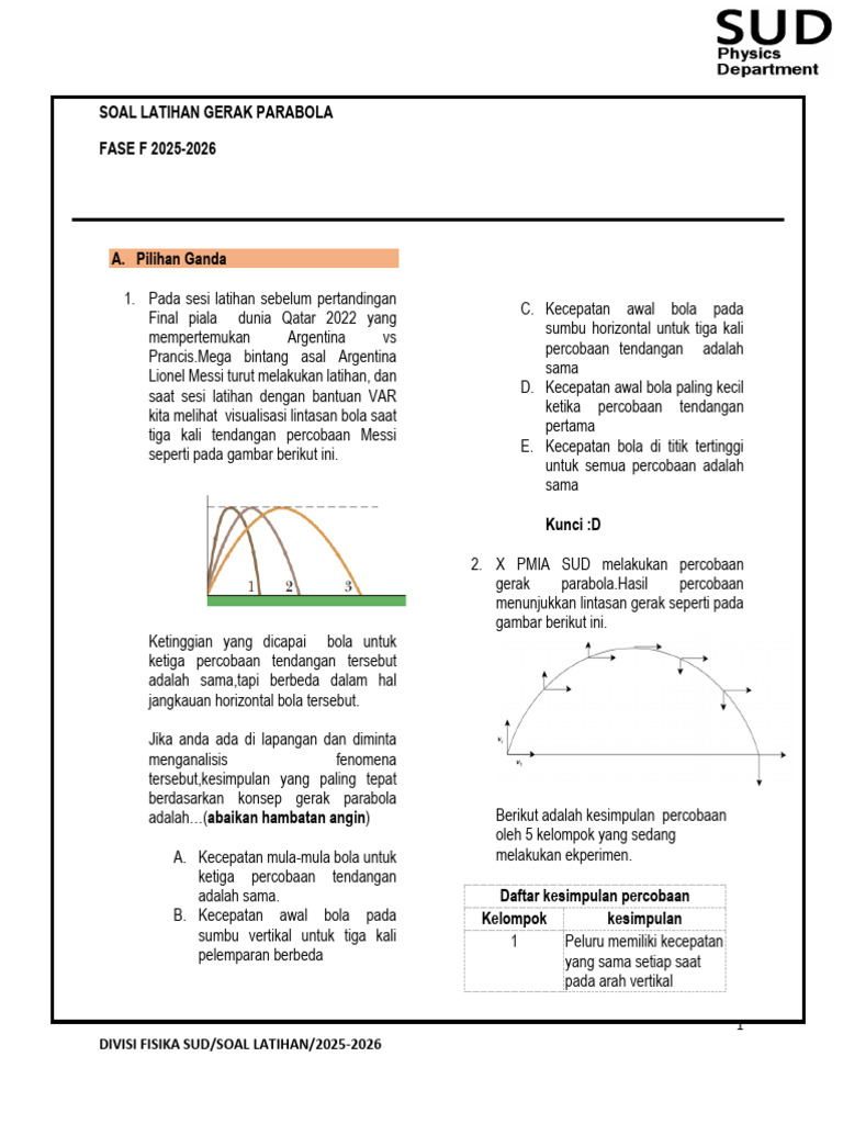 Soal Latihan Gerak Parabola | PDF