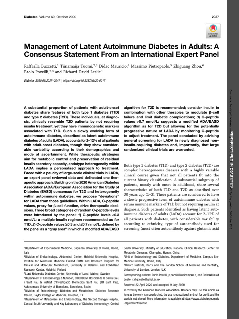 Management of Latent Autoimmune Diabetes in Adults - A Consensus ...