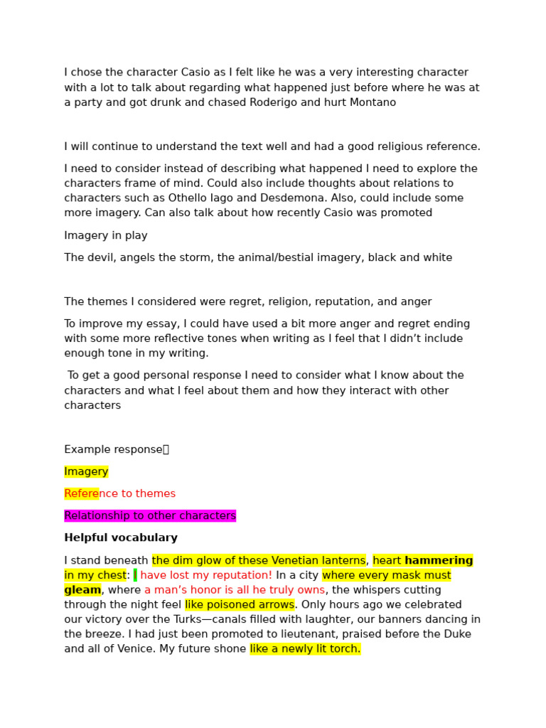 Empathic Essay Feedback Response | PDF | Desdemona | Shakespearean ...
