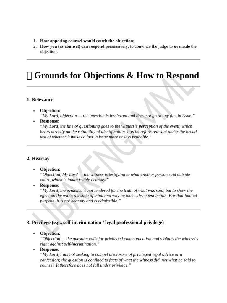 How Opposing Counsel Would Couch The Objection and Reply | PDF | Public ...