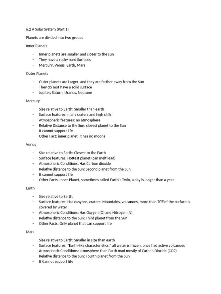 Science 6th Grade 6.2A Solar System | PDF