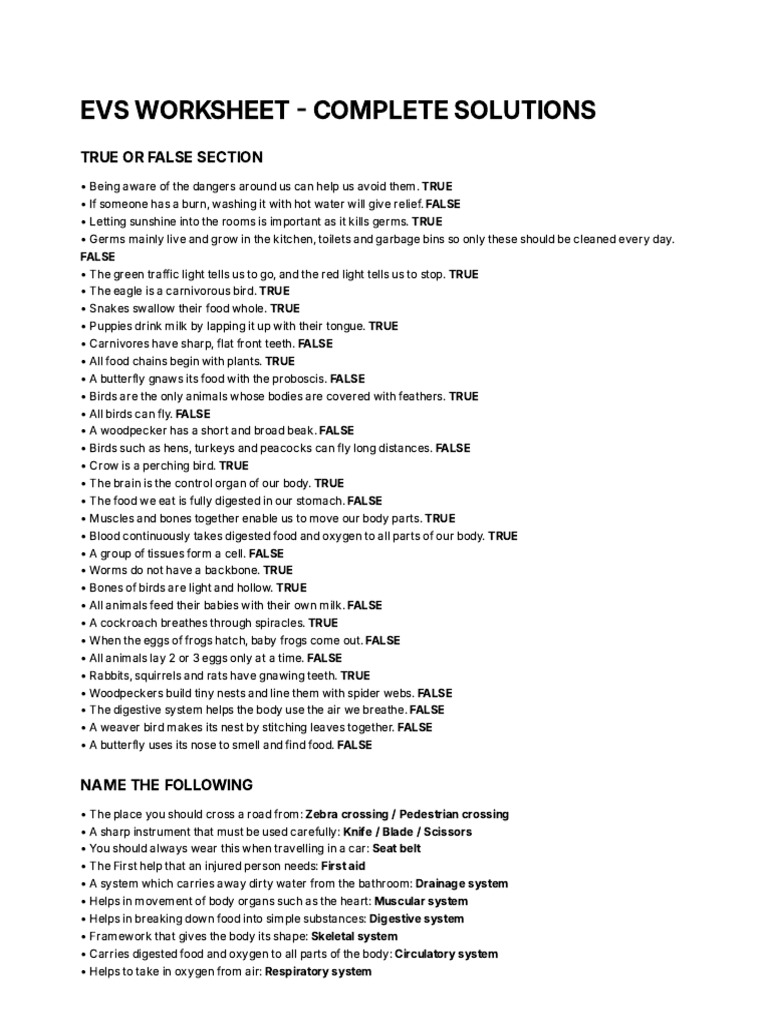 Environmental Studies Worksheet Answers | PDF | Birds | Foods